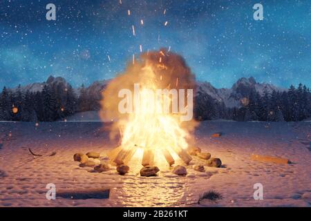 3D rendering of glowing particles with colorful smoke on the background ...