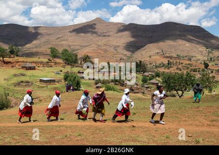 Women dancing in a Basotho initiation ceremony in a village near ...