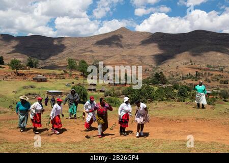 Women dancing in a Basotho initiation ceremony in a village near ...