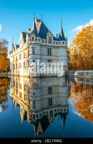 Azay Le Rideau, France - November 13, 2018: The Azay castle seen from ...