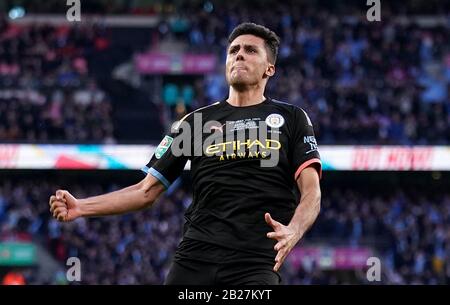 Manchester City's Rodri celebrates scoring the opening goal during the ...