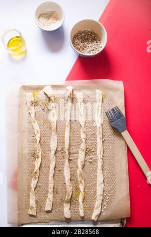 Preparing crunchy breadstick step by step visual guide on a white and ...