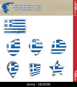 Greece Star Flag. Greek Star Shape Flag. Hellenic Republic Country ...