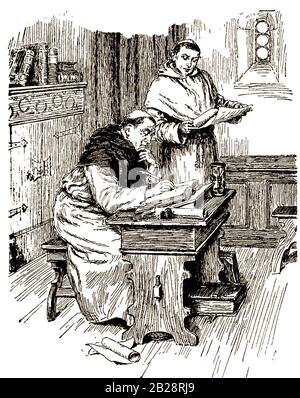Monks copying manuscripts in the Middle Ages. In 11th and 12th Stock ...