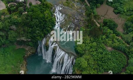 Aerial view of Doupotang Waterfall of the Huangguoshu Waterfall is ...