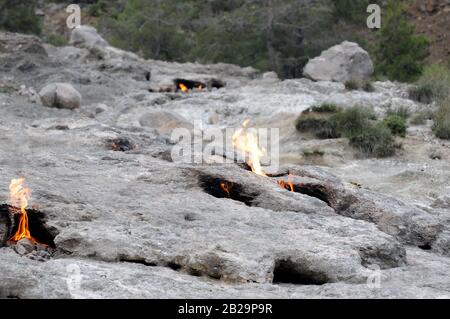 Yanartas, Cirali, flaming rock, Antalya, Turkey Stock Photo - Alamy
