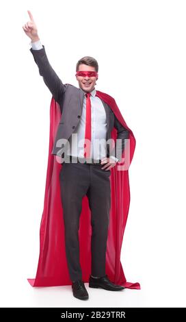 in full growth. superhero businessman pointing the right direction ...