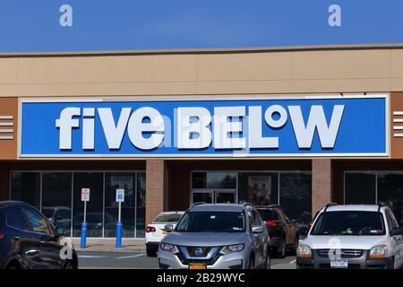 Signage for Five Below discount store at their Times Square location in ...