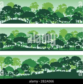forest trees silhouettes , forest landscape template banner background ...