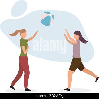 cartoon girls playing with a ball, flat design Stock Vector Image & Art ...