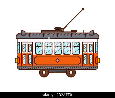 Vintage tram. Retro tram. Detailed tram. Side view tram. Touristic tram ...