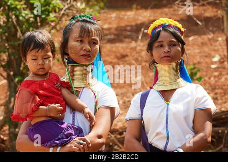 Kayan (ethnic minority) woman also called longneck wearing gold rings ...