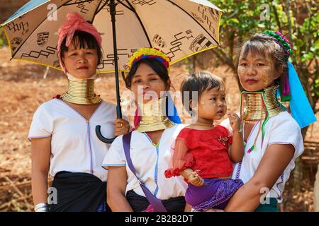 Kayan (ethnic minority) woman also called longneck wearing gold rings ...