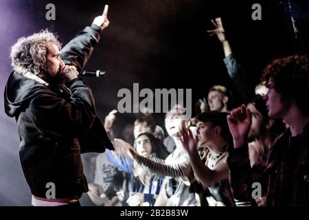 Copenhagen, Denmark. 01st Mar, 2020. The American rapper Pouya performs ...