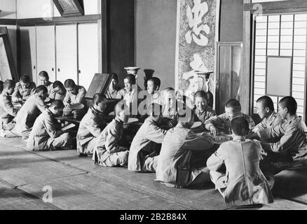 A group of Japanese soldiers during a training maneuver in the field in ...