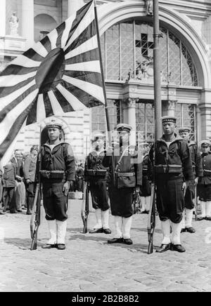 Japanese navy imperial flag on a textured background. Concept collage ...