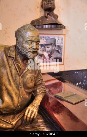 Bronze statue of Ernest Hemingway at Bar Floridita in Havana Cuba April ...