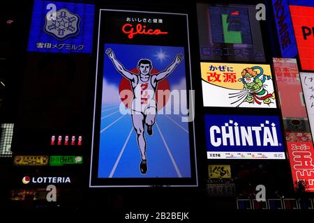 Famous neon wall with Glico runner advert in Dotonbori district of ...