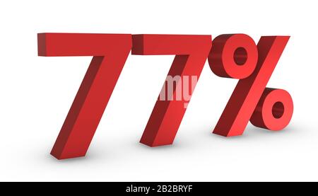 77 percent 3d metal text isolated on white, 3d render illustration ...