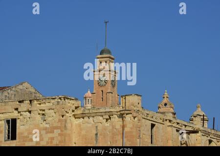 Clock towers at the Grand Harbor in Malta Stock Photo - Alamy