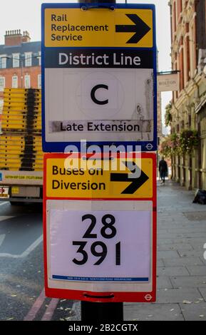 Rail replacement bus service sign Stock Photo - Alamy