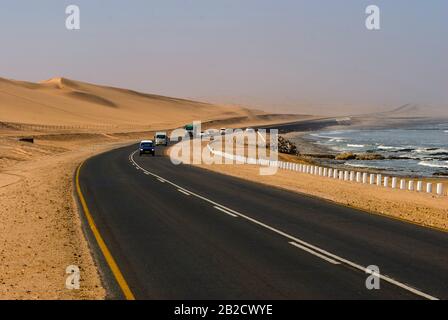 Road B2 linking Swakopmund to Walvis Bay, Landstand can be seen on the ...