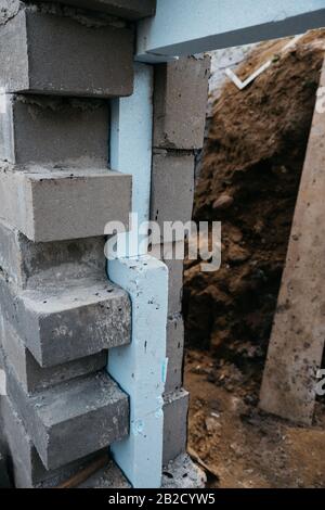 construction of a three-layer wall with insulation Stock Photo - Alamy