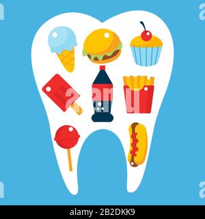 Food for unhealthy teeth concept with white tooth Stock Vector Image ...