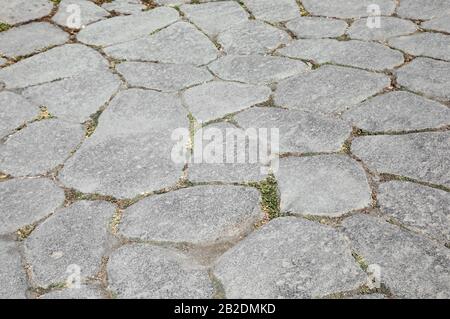 very Ancient Roman Road made with big stone without people in Rome ...