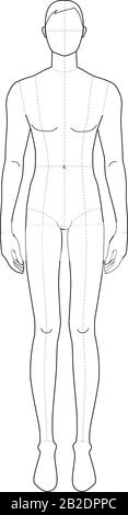 Fashion template of standing men. 9 head size for technical drawing ...