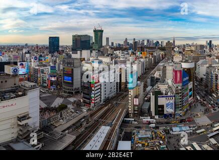 A panorama picture of Shibuya City as seen from above (Tokyo Stock ...
