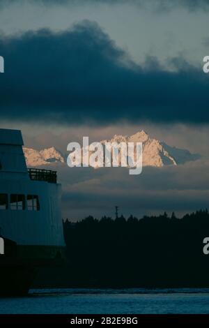 View of Olympic Mountains from Edmonds Ferry, Edmonds, Washington State ...