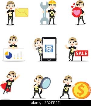 Skull cartoon in character with love cute emoticon. Vector illustration ...