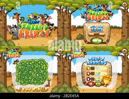 Computer screen template for game with different menu bars illustration ...