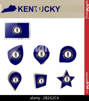 Kentucky flag icon set. American state pennant in official colors and ...