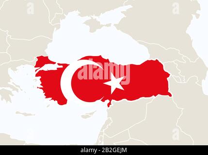 World with highlighted red turkey map vector illustration Stock Vector ...