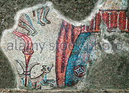 MOSAIC FLOOR OF THE 4 -5TH C. SYNAGOGUE IN HAMAT TIBERIAS. TORAH ARK ...