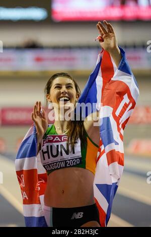 Amy Hunt celebrates after winning the Women's 100m Final during day one ...