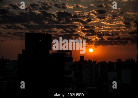 Romantic Sunset with strong orange color Stock Photo - Alamy