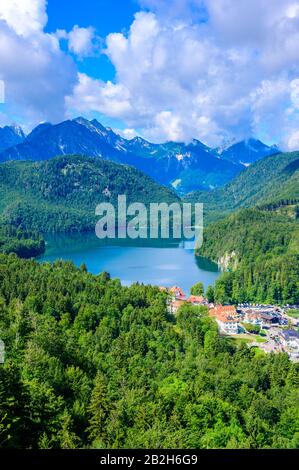Alpsee lake and Hohenschwangau Castle near Fussen - Schwangau, Bavaria ...