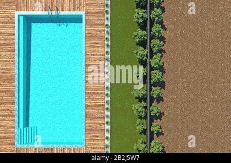 rectangular swimming pool top view. 3d rendering Stock Photo - Alamy