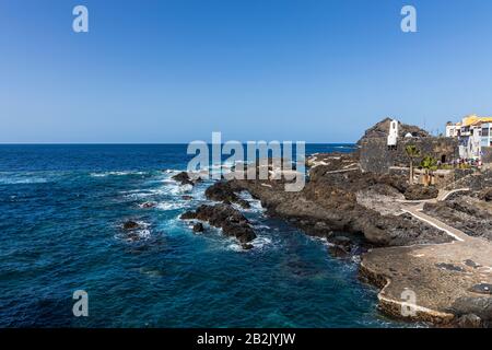 Lava Rock Coast at Garachico, Tenerife, Canary Islands, Spain Stock ...