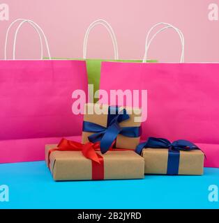 brown shopping bag with red handles isolated on white background Stock ...