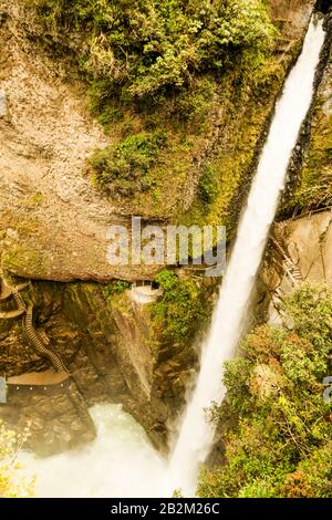 Pailon del Diablo (Devil's Cauldron) waterfall as viewed from behind ...