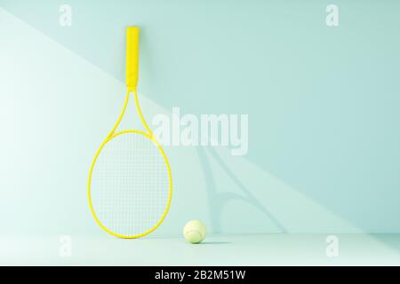 tennis racket with ball lit by a ray of light. 3d rendering Stock Photo ...