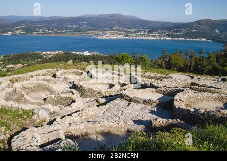 Ancient stone structures in Castro de Santa Trega, Galicia, Spain Stock ...