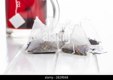 Paper bags on table in room. Food delivery service Stock Photo - Alamy