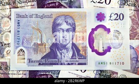 The 2020 polymer £20 pound banknote from the Bank of England featuring ...