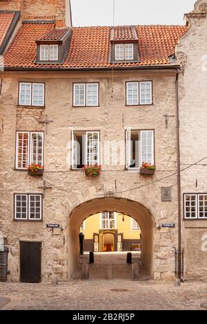 Swedish Gate in the old city of Riga. Medieval Gothic Architecture ...