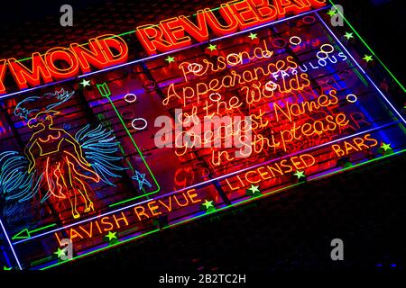 Neon sign for Raymond Revuebar strip club in Soho, London, UK Stock ...